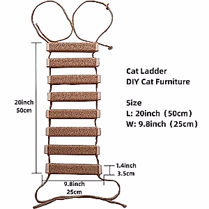 AGRICUE Cat Climbing Frame Outdoor Cat Tree Wall Climbing Bridge Climbing Rope Ladder for Cat Pets Climbing Frame for Wall Cat Wall Furniture Hemp Rope 20 inch Ladder