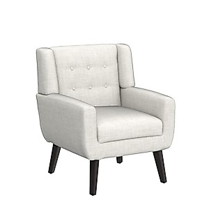 UIXE Comfy Arm Accent Chairs for Bedroom, Mid Century Modern Armchair Living Room Sofa Chair with Wooden Legs, Linen Fabric Button Tufted Upholstered Reading Chair for Home Office (Beige)