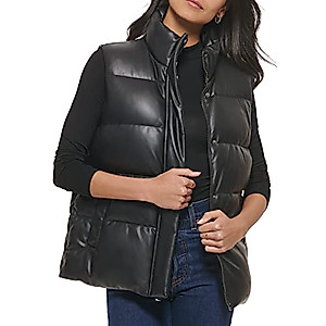 Levi's Women's Vegan Leather Puffer Vest, Black, Large