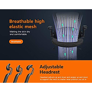 Office Chair Ergonomic Desk Chair Mesh Computer Chair with Lumbar Support Headrest Flip UP Arms Rolling Swivel Adjustable Task Chair for Adults,Black