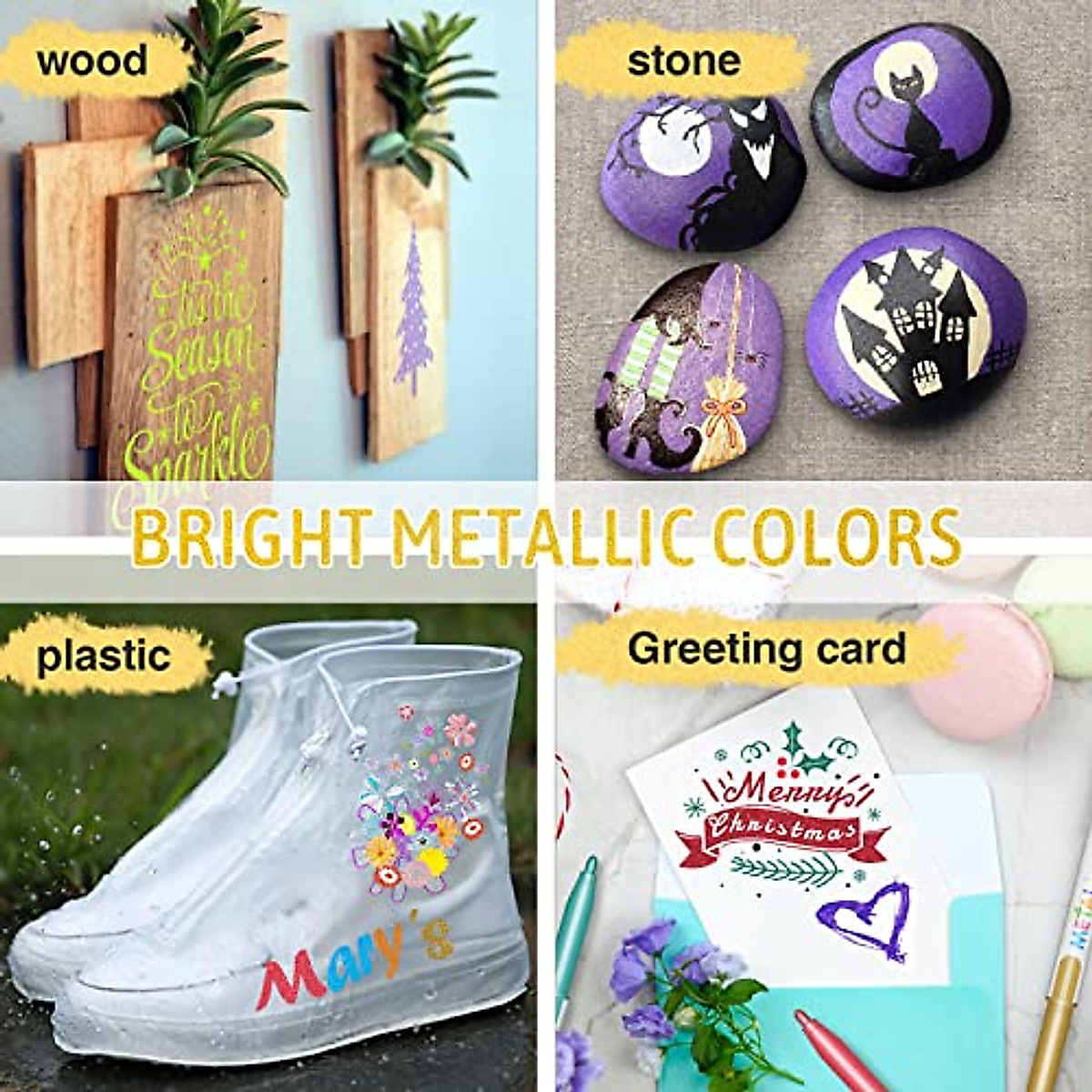 Metallic Markers Permanent Paint Pens: 12 Pack 2MM Medium Tip Metallic Pens for Black Paper, Rock, Pumpkin Painting, Scrapbooking, Egg, Mug, Glass, Fabric, Wood, Photo Album, Drawing & Art Supplies