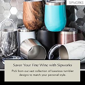 Sipworks Wine Tumbler with Lid - 12 oz Stainless Steel Tumblers with Removable Lid & Double Walled Vacuum Insulation - Leakproof, Shatterproof Insulated Wine Tumbler for Travel - Rose Gold