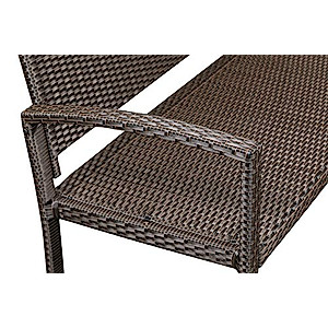 Patio Sense 63363 Miles Patio PU Wicker Steel Frame All Weather Bench Attractive Woven Design Easy Assembly Lightweight Year Round Accent Patio Porch Lawn Garden Setting - Mocha