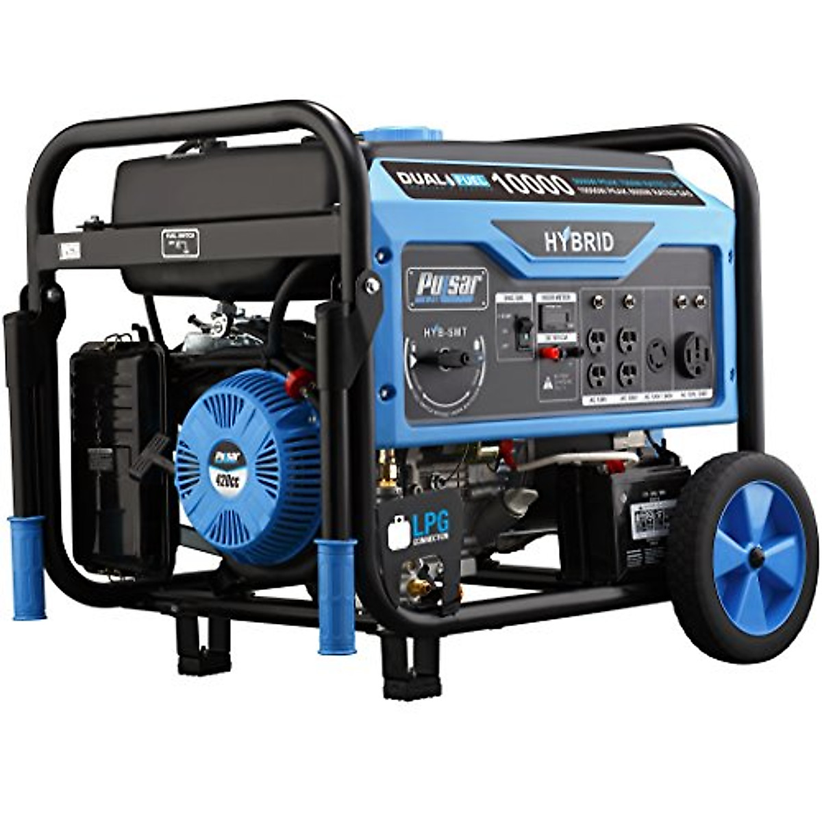 Pulsar PG10000B16 Portable Dual Fuel Generator-8000 Rated 10000 Peak Watts-Gas & LPG Electric Start-Switch-&-Go Build in, RV Ready-CARB Compliant, 10, 000W, Black