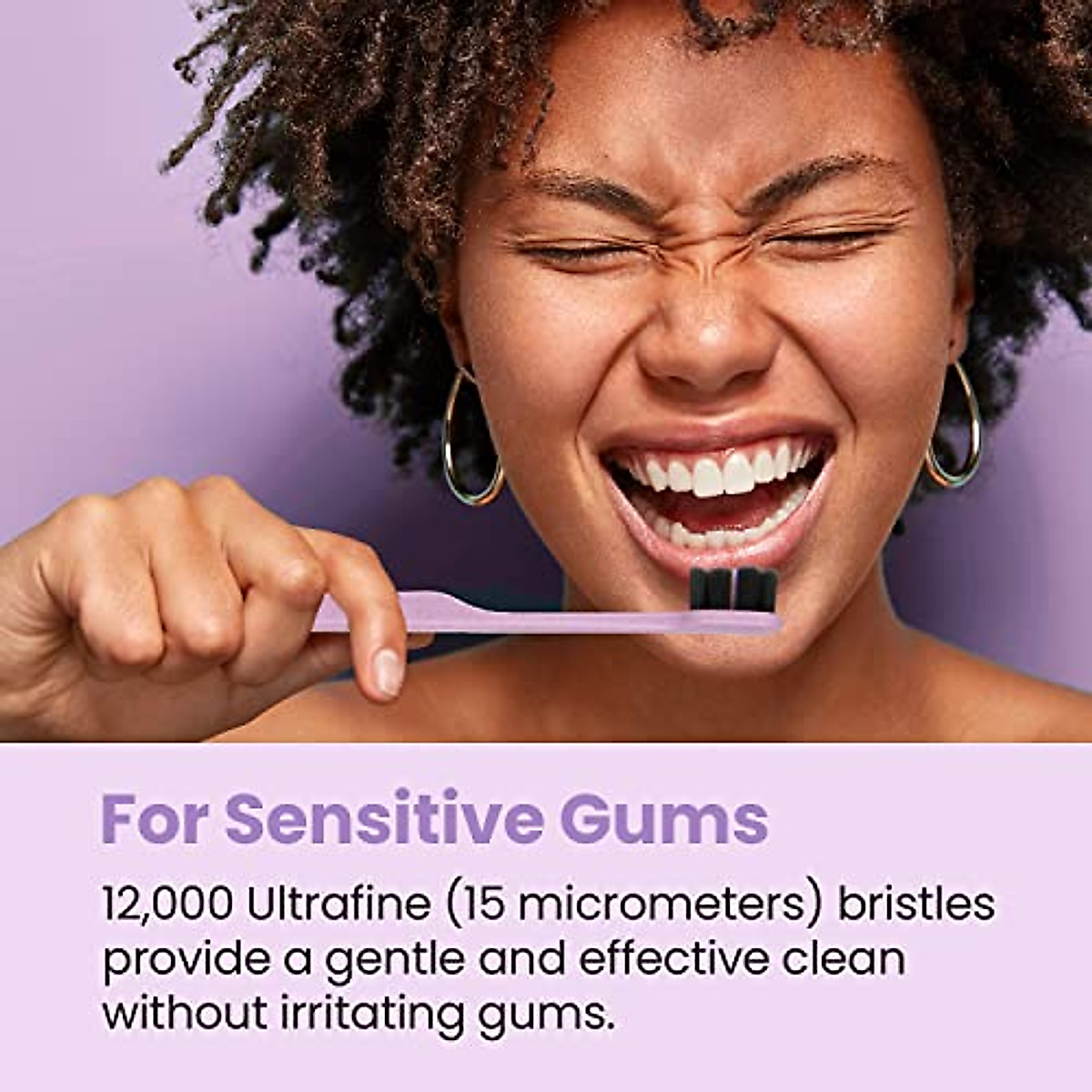 Lindo EcoCare Polishing Toothbrush - Charcoal Infused Bristles & Biodegradable Handle, for Sensitive Gums and Teeth, 12000+ Ultra Fine Charcoal Infused Bristles, Soft and Gentle, Pack of 4