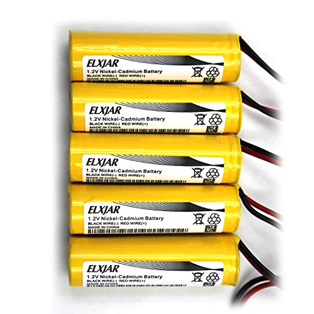 elxjar (5-Pack) 1.2V 900mAh Exit Sign Emergency Light NiCad Battery, Replacement Battery for Unitech AA900mAh OSA268 ELB CS01 DAA900BT, Lithonia EXR LED EL M6 White Connector