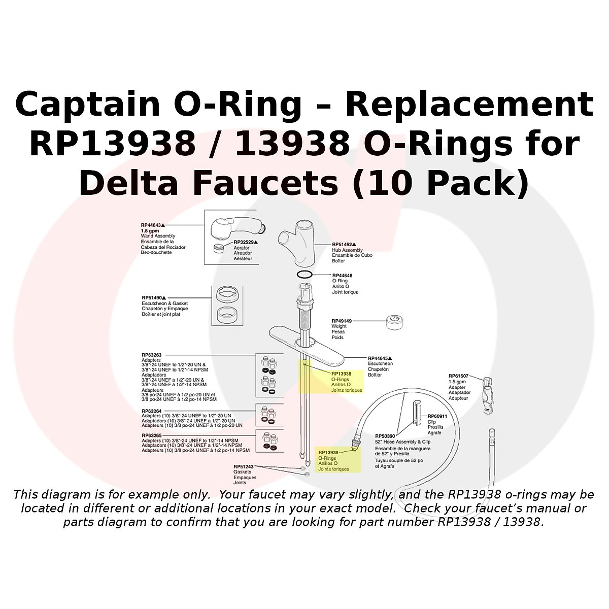 Captain O-Ring – Replacement RP13938 / 13938 O-Rings for Delta Faucets (10 Pack)