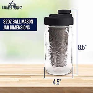 Brewing America Mason Jar Cold Brew Coffee Maker Infuser: Made in USA Wide Mouth Mason Jar with Screw Top Pour Lid, Stainless Steel Filter for Delicious Coffee, Tea, Alcohol - 1 Quart 32 oz Black Lid
