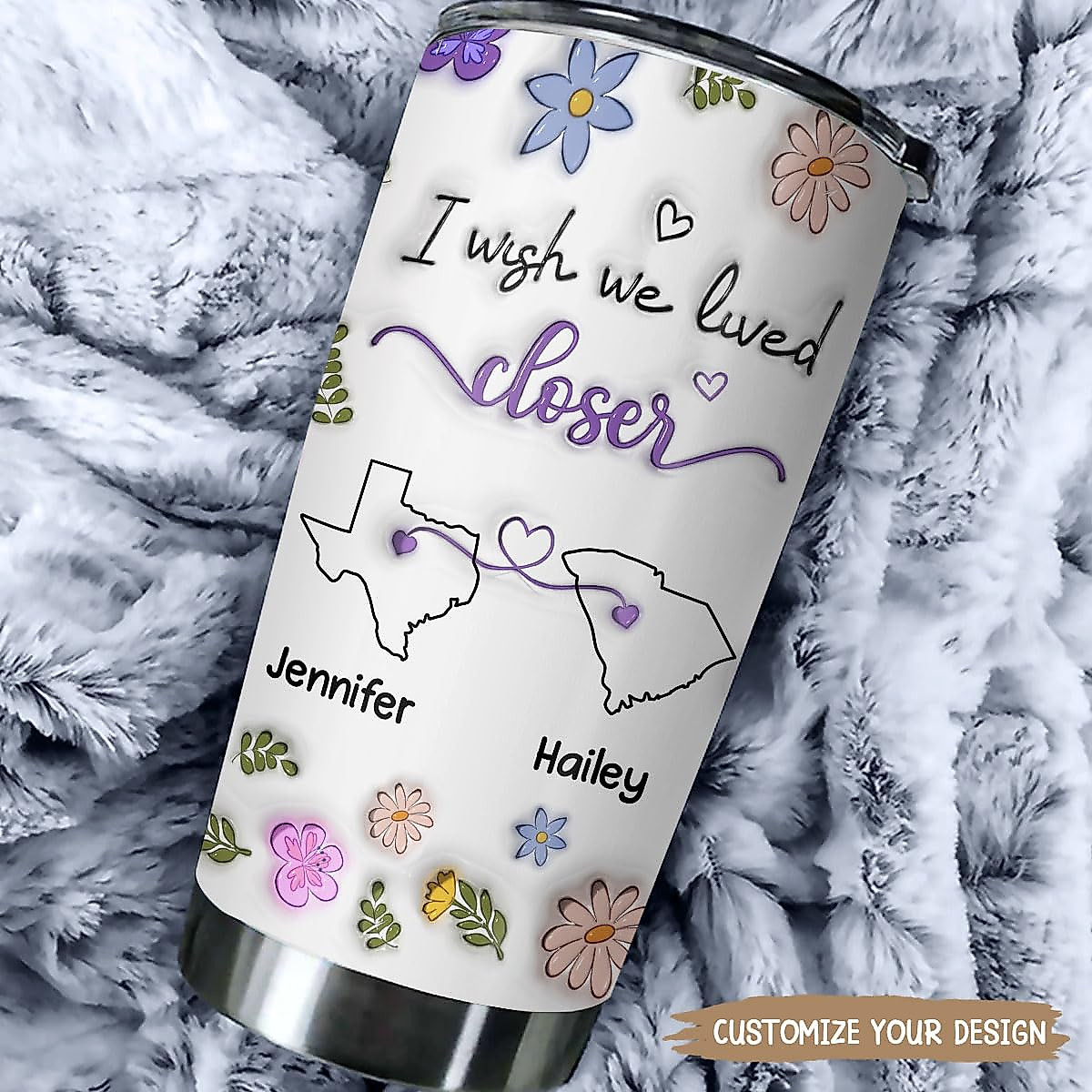Wrappiness I Wish We Lived Closer Tumbler - Custom State Travel Cup 3D Inflated Effect 20Oz Stainless Steel Tumbler, Long Distance Relationship Friendship Gifts for Sister Best Friend Bestie (A01)