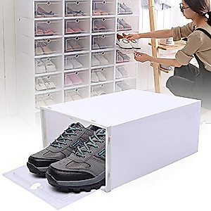 20 PCS Shoe Storage Boxes,Clear Plastic Clamshell Shoebox Stackable Shoe Organizer Foldable Display Box Container Closet Shelf Shoe Organizer,Need to Assemble (Angel White Large Round Holes)
