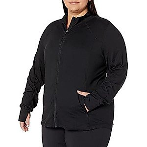 Amazon Essentials Women's Brushed Tech Stretch Full-Zip Jacket (Available in Plus Size), Black, X-Large