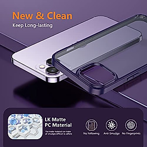 LK [3-in-1 for iPhone 14 Plus Case, with 2 Pcs Enhanced Lens Protectors + 2 Pcs 9H Tempered Glass Screen Protector [Military Grade Shockproof] [Anti-Fingerprint] Matte Slim Phone Case - Matte Purple