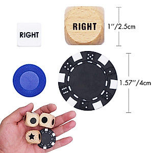 Bilywey Upgrade Left Right Center Dice Game Set with 3Pcs Beech Wood Dices + 36Pcs 11.5g Poker Chips (Black)