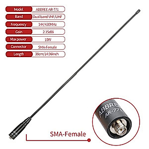 ABBREE AR-771 14.96Inch SMA-Female Dual Band Flexible Whip Handheld Antenna for Baofeng UV-5R BF-F8HP BF-F8TD,BF-F8GP,UV-82HP,UV-82 BF-888S GM-15Pro BF-H5/H6/H7 Kenwood Two Way Radio
