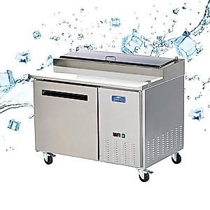 Arctic Air APP48R Single Door Refrigerated Pizza Prep Table/Station with Wheels, 47.5" Width, Stainless Steel, 115v, for Restaurant, Bar, Shop, etc.