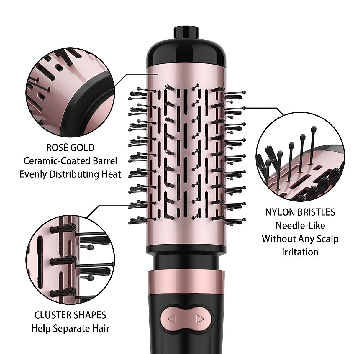 ANWA Hair Dryer Brush, 1000W 3-in-1 Rotating Blow Dryer with Detachable Brushes, Ceramic Coated Barrel for Salon-Quality Styling, Suitable for All Hair Types