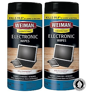 Weiman Electronic & Screen Disinfecting Wipes - Safely Clean and Disinfect Your Phone, Laptop Keyboard, Tablets, Lens Wipes - 30 Count | 2 Pack with MicroFiber Towel Included