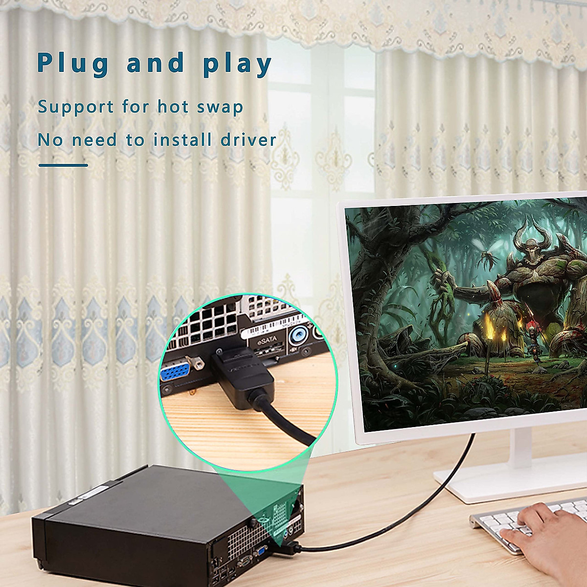 XMSJSIY Displayport to DVI Adapter Cable,High Speed DP Cord to DVI 24+1 1080P Full HD,Gold Plated DP Male to DVI-D Male for PC, Laptop, HDTV, Projector, Monitor and More (6Ft, Black)