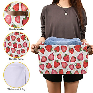 ALAZA Strawberry Star Polka Dots Large Storage Basket with Handles Foldable Decorative 1 Pack Storage Bin Box for Organizing Living Room Shelves Office Closet Clothes