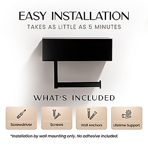 Day Moon™ Matte Black Toilet Paper Holder with Shelf, Wipe Holder for Bathroom Flushable Wipes Dispenser Toilet Paper and Wipes Holder Toilet Paper Holder with Storage, Toilet Paper Holder Wall Mount