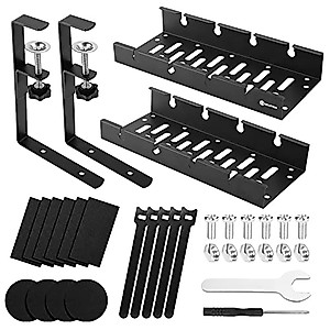 CaSZLUTION Under Desk Cable Management Tray, No Drill Steel Desk Cord Organizer with Clamp Mount, Retractable Wire Management Tray Under Table Cable Rack for Office Home - Black