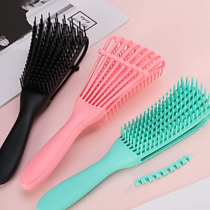 SOSPIRO 3 Pack Detangling Brush, Detangler Brush for Afro America Textured 3a to 4c Kinky Wavy, Curly, Coily, Wet/Dry Hair, Easy to Clean (Pink/Blue/Black)
