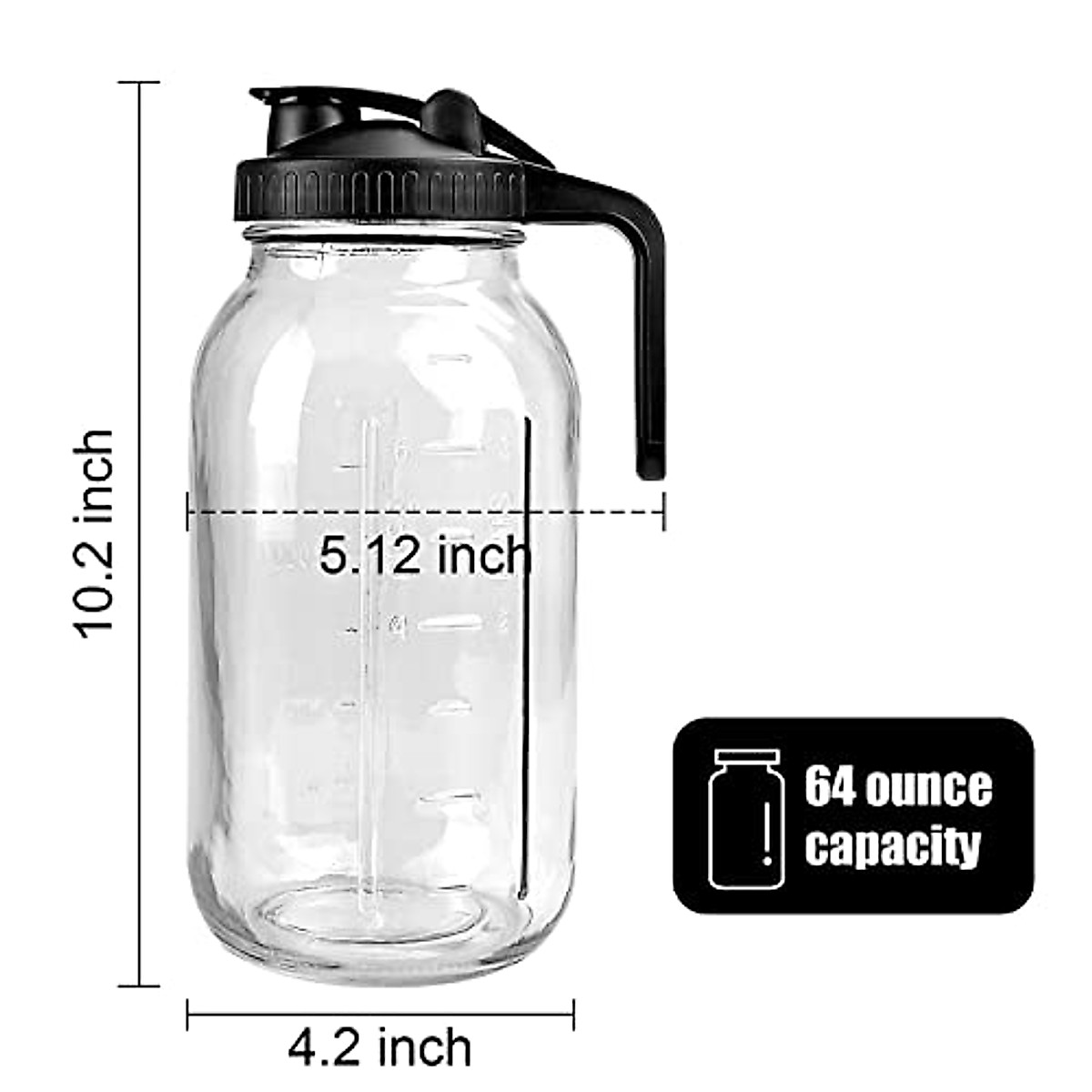 Half Gallon Mason Jar Pitcher, 64 oz Sun Tea Jar Large Wide Mouth Mason Jar Pitcher with Airtight Lid,2 Quart Glass Pitcher for Lemonade,Coffee,Ice Tea Pitcher for Fridge