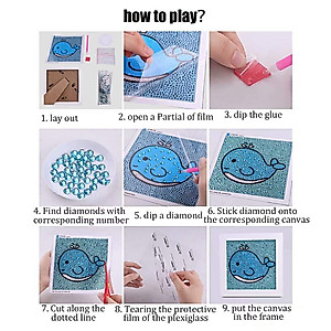 OLLULL Kids Diamond Painting Mosaic Sticker Art Kits with Wooden Frame Parrot