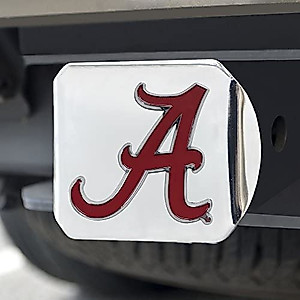 University of Alabama Premium Chrome #D Hitch Cover W/Colored Team Logo - Unique Logo Style Metal Molded Design – Easy Installation on Truck, SUV, Car - Ideal Gift for Die Hard Crimson Tide Fan