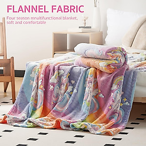 Glow in The Dark Rainbow Unicorn Flannel Throw Blanket – Soft and Cozy for Girls Ages 3 to 10, Suitable for Bedroom, Travel, Camping, Napping, Christmas and Birthday Gift for Girls, Size 50"x60"