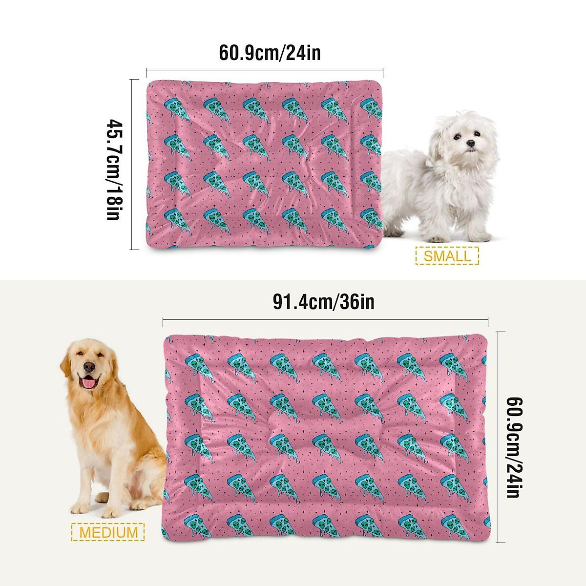 Coikll Alien Pizza Pet Bed Pad Soft Dog Bed Mat with Anti-Slip Bottom, Machine Washable Crate Pad Mattress for Dog Sleeping- 36 * 24inches