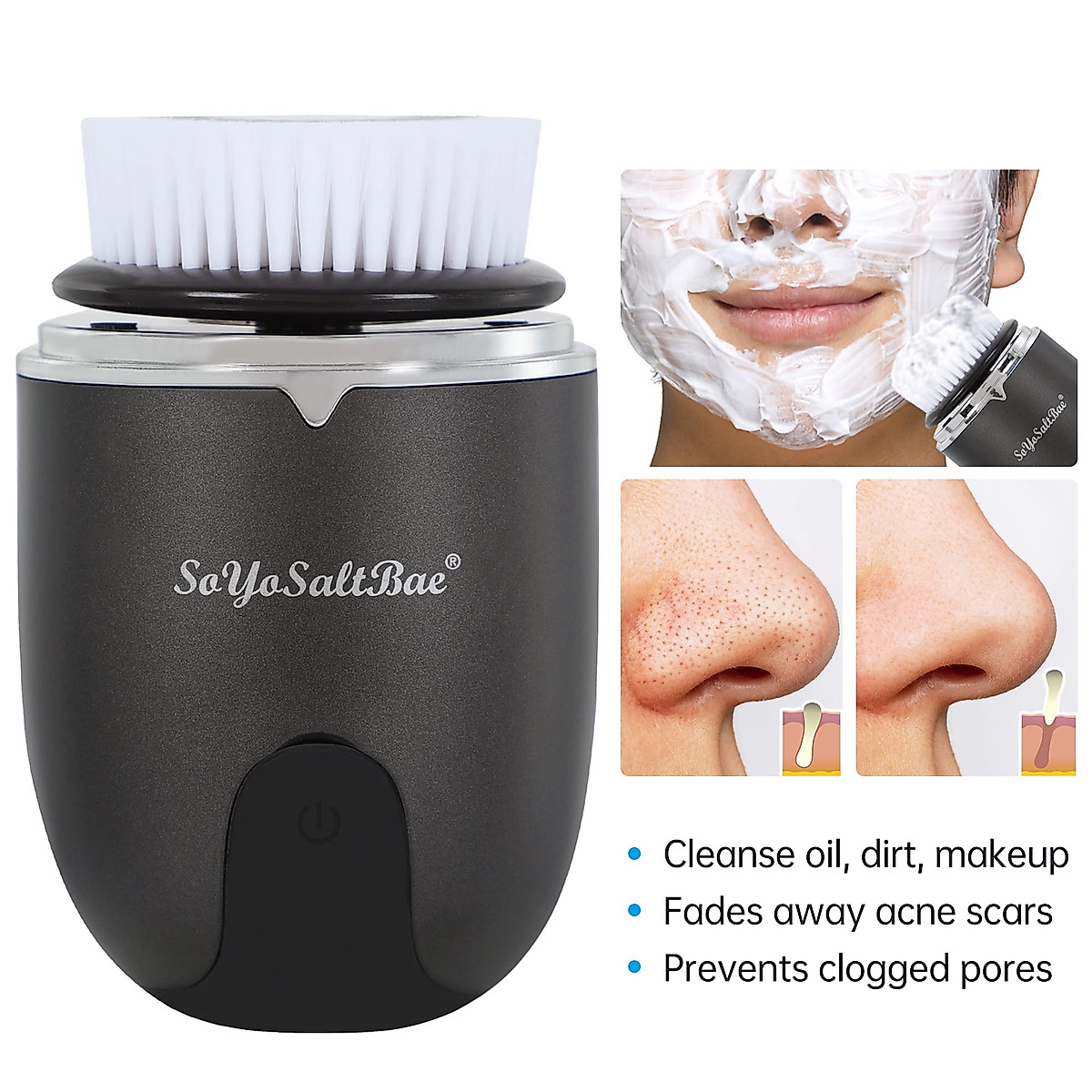Electric Vibrating Sonic Facial Brush Cleansing Waterproof for Skin Face Exfoliating Removing Blackhead Deep Cleaning with 2 Working Speed of Men and Women