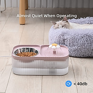 JEERAMIA Cat Water Fountain and Food Bowl, 3L/101oz Ultra Quiet Pet Water Dispenser with Smart Pump and 3 Replacement Filters, Automatic Flower Fountain & Stainless Steel Bowl for Dog & Cat (Pink)