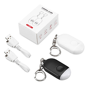 [Upgraded New Version] AMIR Safe Sound Personal Alarm - 130dB Emergency Alarm Keychain with LED Flashlight, Security Personal Protection Devices for Women, Girls, Kids and Elderly(2 Pack-Black&White)