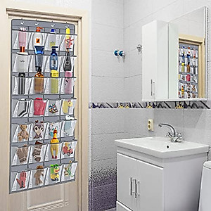 smellshark Hanging Shoe Rack Holder with 28 Extra Large Mesh Pockets Door Shoe Organizer with 4 Metal Hooks for Men,Women,Kids Storage Shoes,High Heels,Slippers,Accessories,Toiletries, Grey