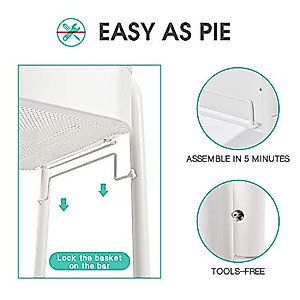 TOOLF 3-Tier Rolling Cart, Metal Utility Cart with Lockable Wheels, Storage Craft Art Cart Trolley Organizer Serving Cart Easy Assembly for Office, Bathroom, Kitchen, Kids' Room, Classroom (White)