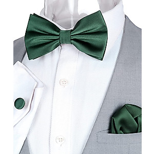 Alizeal Mens Tuxedo Bow Tie, Hanky and Cufflinks Set (Dark Green)