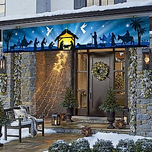 DAZONGE Nativity Scene Christmas Decorations, Holy Night Christmas Banner, Large Religious Christmas Decor, Manger Scene Outdoor Christmas Decorations for Holiday