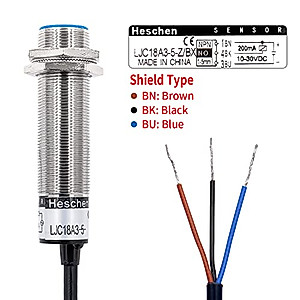 Heschen M18 Capacitive Proximity Sensor Switch Shield Type LJC18A3-5-Z/BX Detection 5mm 10-30VDC 200mA NPN Normally Open(NO) 3 Wires