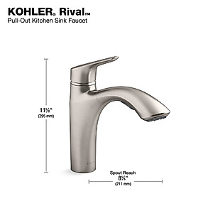 Kohler 30468-VS Rival Single Handle Pull-Out Kitchen, Laundry, Utility Sink Faucet, Vibrant Stainless, 1.5 gpm