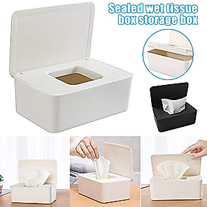 wastreake Wipes Dispenser Holder, Dustproof Tissue Storage Box Case Wet Wipes Dispenser Holder with Lid for Home Office Desk (Black)