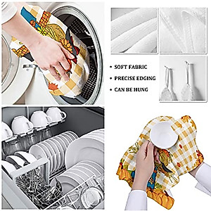 Kitchen Towels Reversible for Drying Dishes, Thanksgiving Scarecrow Maple Leaf Fall Pumpkin Set of 2 Dishcloths Cotton Hand Towels, Absorbent Dish Towels for Kitchen Counter Tea Towels 18"x 28"