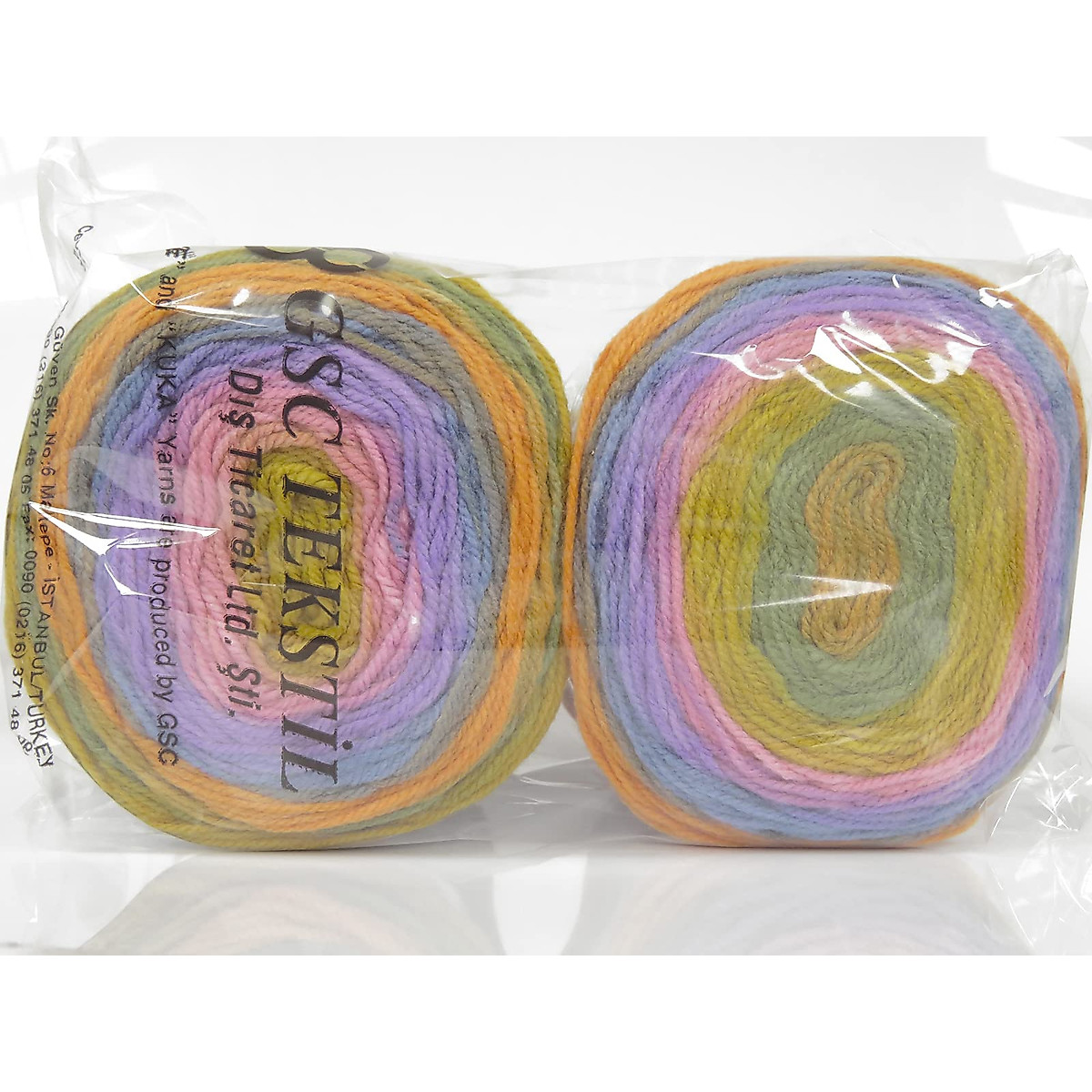 Lot of 2 x 150gr Skeins Ice Yarns Cakes DK Yarn Green Shades Gold Pink Lilac Blue