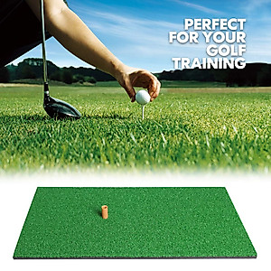 TRUEDAYS Golf Mat - Artificial Turf Golf Mat with Non-Slip Foam - 12“ x 24“ Golf Hitting Mat for Indoor and Outdoor Practice (Includes Rubber Tee Holder and Tees)