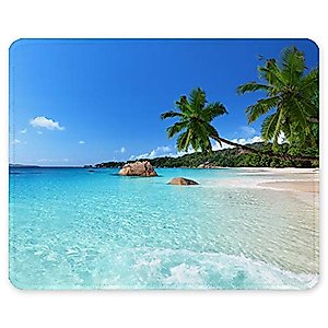 Auhoahsil Mouse Pad, Square Beach Style Anti-Slip Rubber Mousepad with Durable Stitched Edges for Gaming Office Laptop Computer PC Men Women Kids, Cute Custom Pattern, Beach and Coconut Trees Design