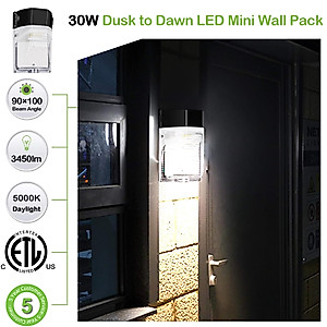 Hykolity Update 30W LED Wall Pack Light with Photocell, 3450LM 5000K Daylight Dusk to Dawn 120V LED Outdoor Wall Mount Light, 150-250W MH/HPS Replacement, Waterproof Security Lighting-4 Pack