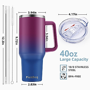 40 oz Tumbler with Handle and Straw, 100% Leak Proof Tumblers Cup, Stainless Steel Insulated Travel Coffee Mug, Keeps Drinks Cold for 24 Hours or Hot for 10 Hours, Fits for Car Cup Holder, PurpleBlue