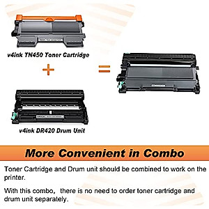 v4ink Compatible Toner Cartridge and Drum Unit Replacement for Brother TN450 TN420 DR420 use with HL-2270dw HL-2280dw HL-2230 HL-2240d MFC-7240 MFC-7360n MFC-7860dw 4 Packs (1 Drum 3 Toner) (Black)
