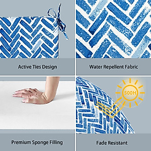 LVTXIII Outdoor Chair Cushions, Fade-Resistant Patio Furniture Cushions Outdoor Square Corner Chair Pads with Ties for Dining Chairs and Garden Furniture Decoration, 18.5"x16"x2" Set of 4, Blue Bricks