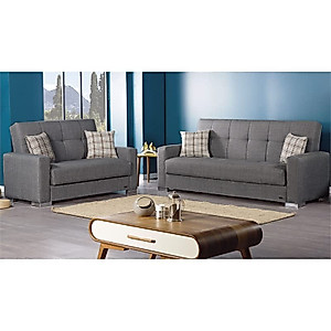 BEYAN Kansas Modern Upholstered Tufted Sleeper Sofa with Storage, 89", Gray